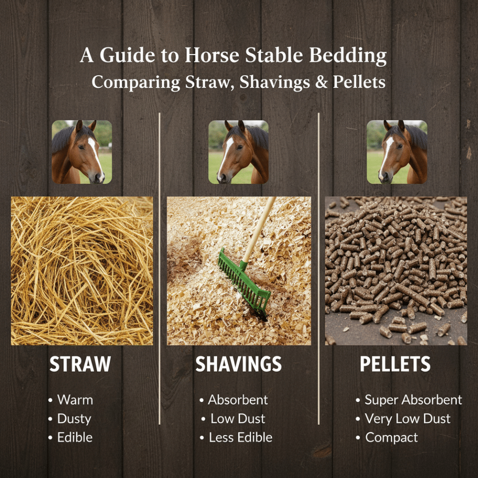 A Guide to Horse Stable Bedding: Comparing Straw, Shavings & Pellets